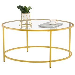 [90 x 90 x 45]cm Simple Single-Layer Round Frame Glass Surface table ...